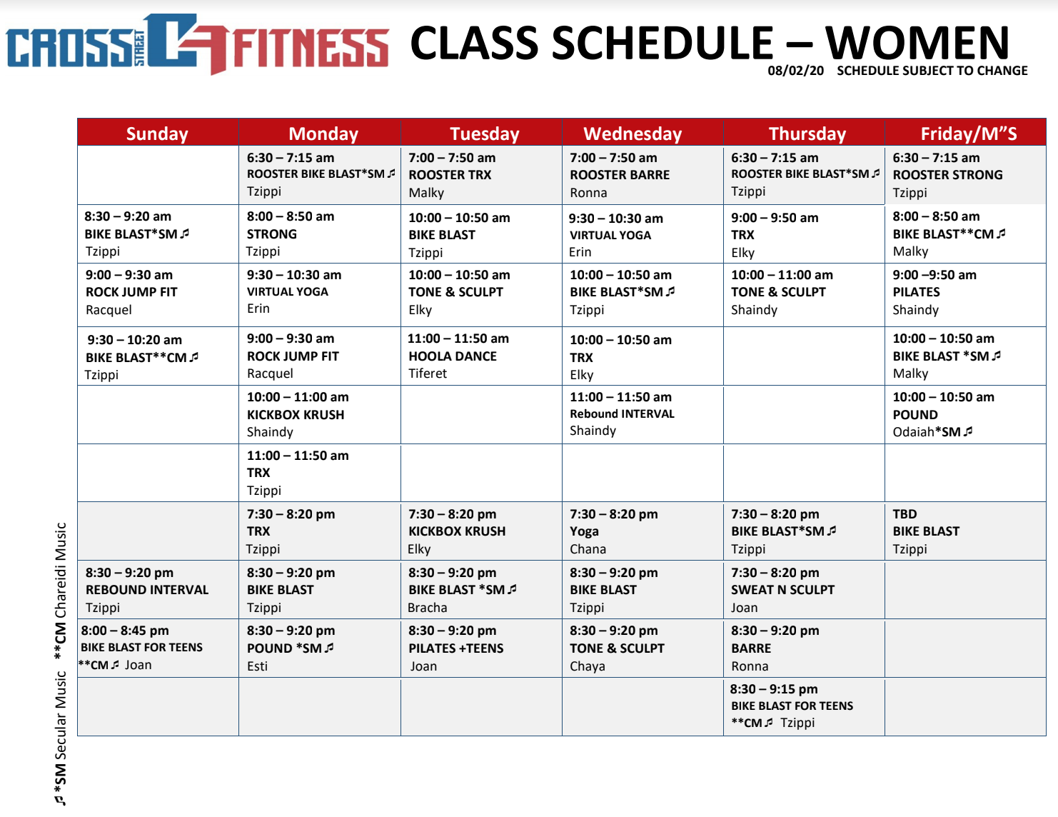Schedule – Cross Street Fitness